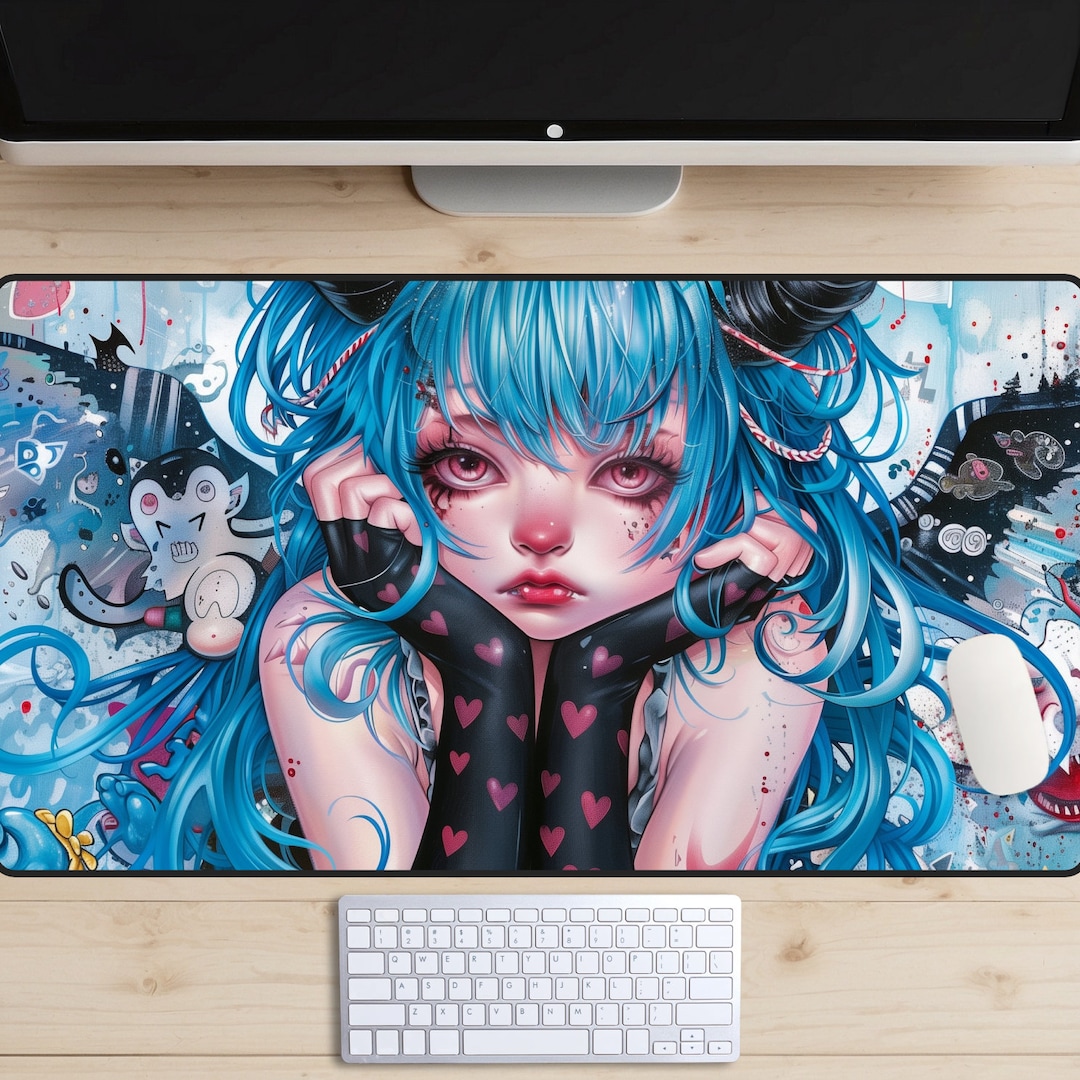 Devil Girl Desk Mat, Oni Anime Girl Desk Pad, Cute Kawaii Mousepad ...