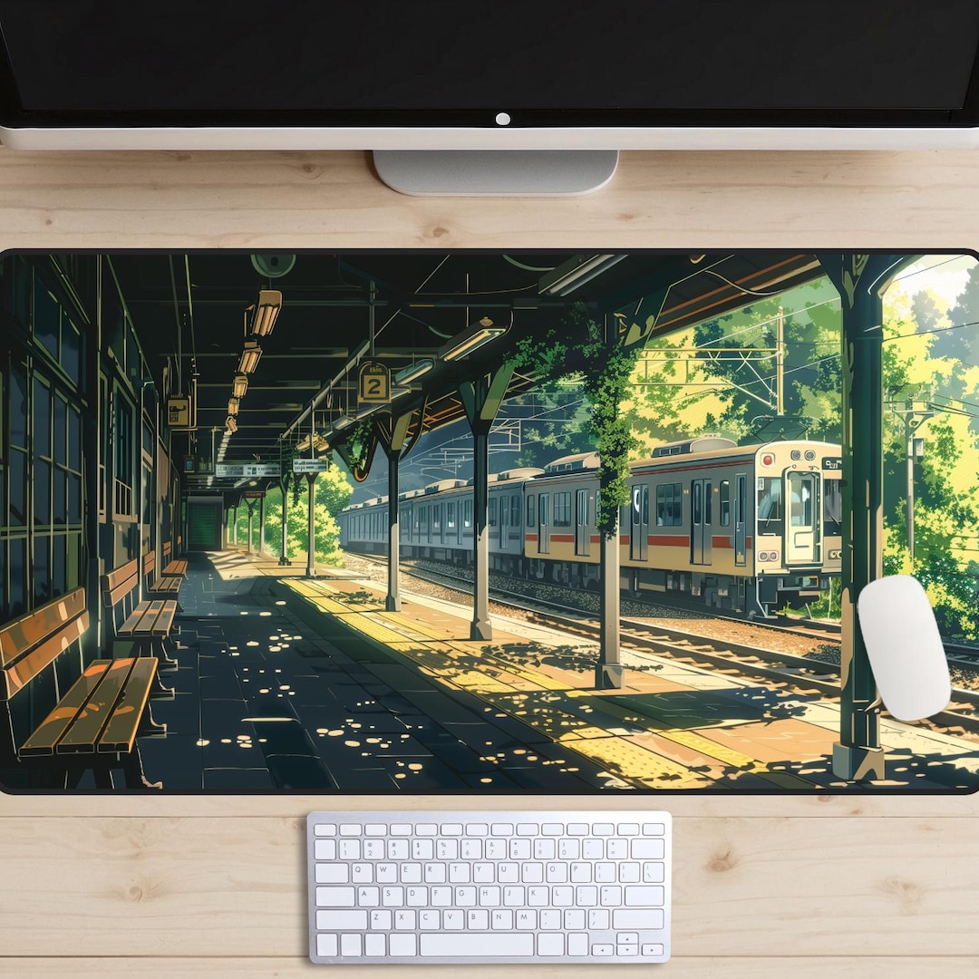 Lofi Train Station Desk Mat, Train Stop Desk Pad, Countryside Desk ...