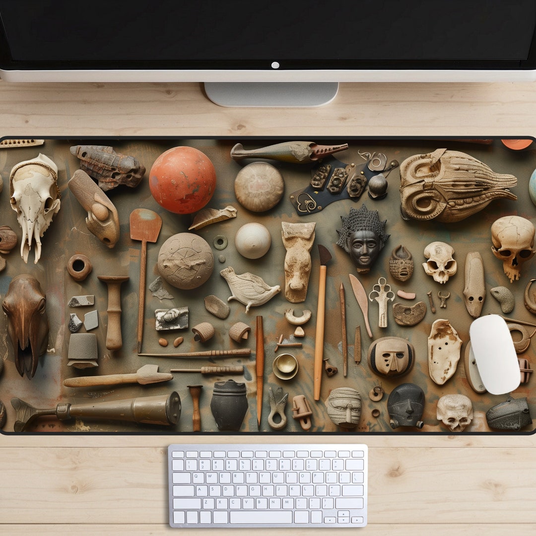 Archeology Desk Mat, Ancient Cultures Desk Pad, Fossils Mousepad, Mayan ...
