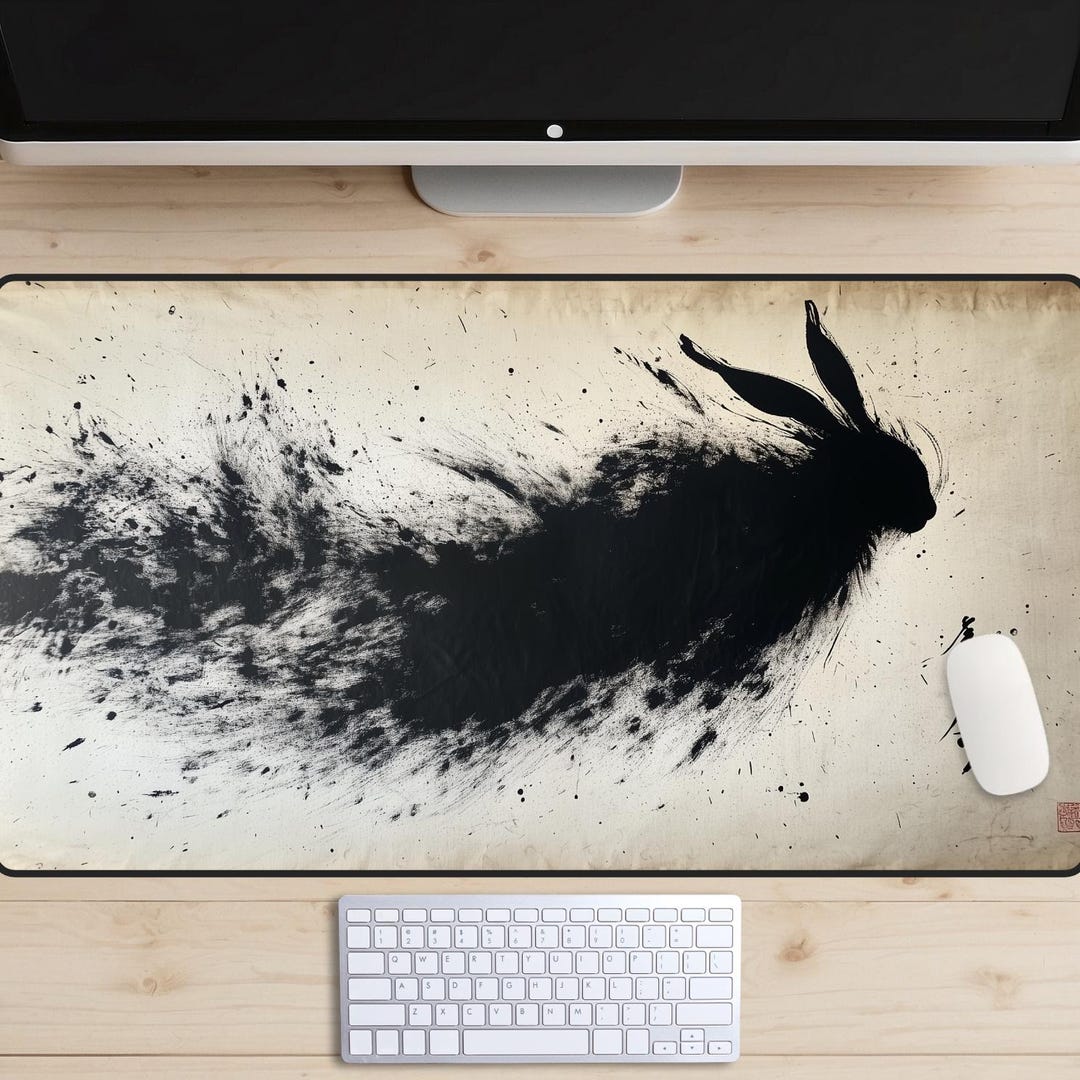 Year of the Rabbit Desk Mat, Ink Stain Desk Pad, Rabbit Desk Topper ...