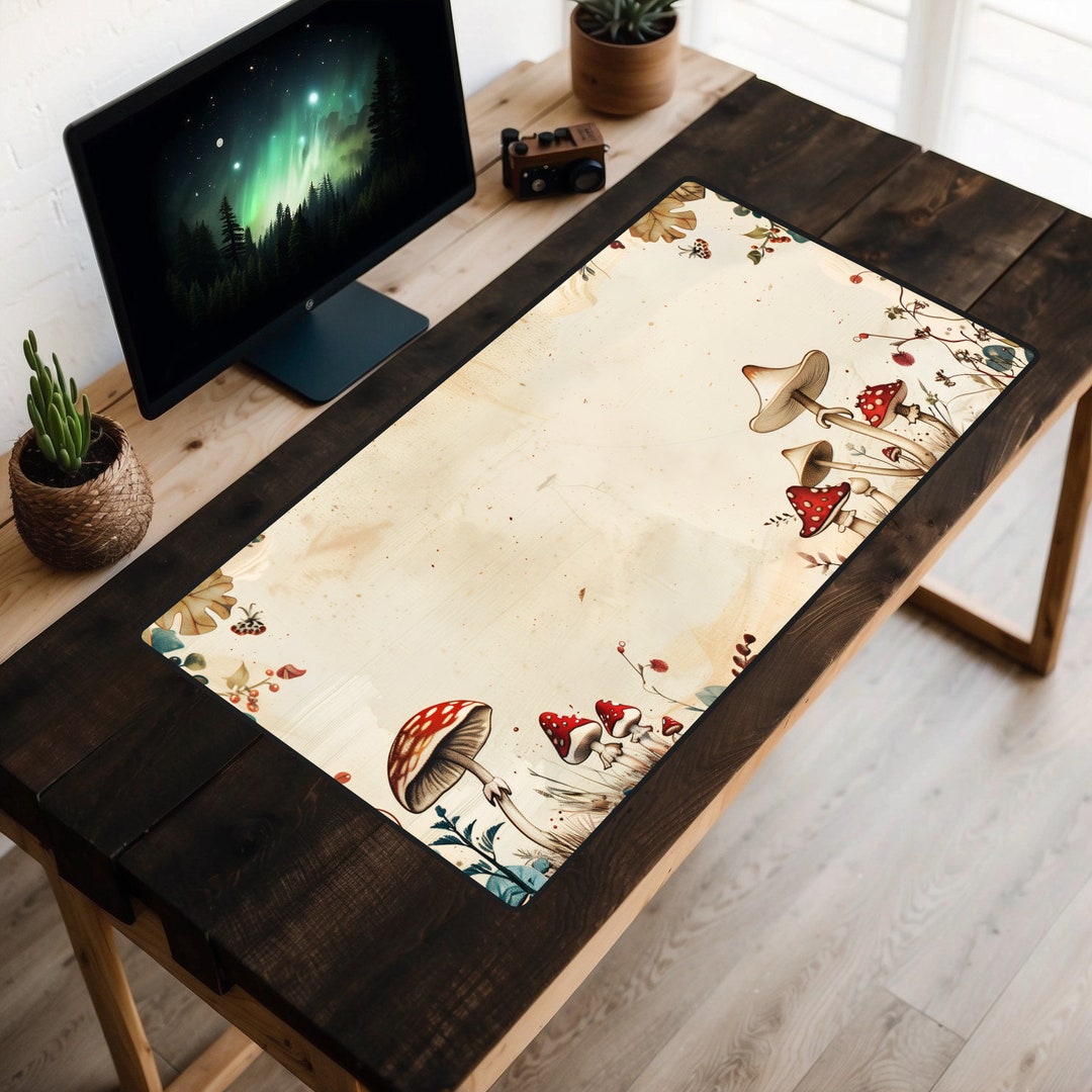 Vintage Mushroom Desk Mat, Cottagecore Desk Pad, Fungi Illustration ...