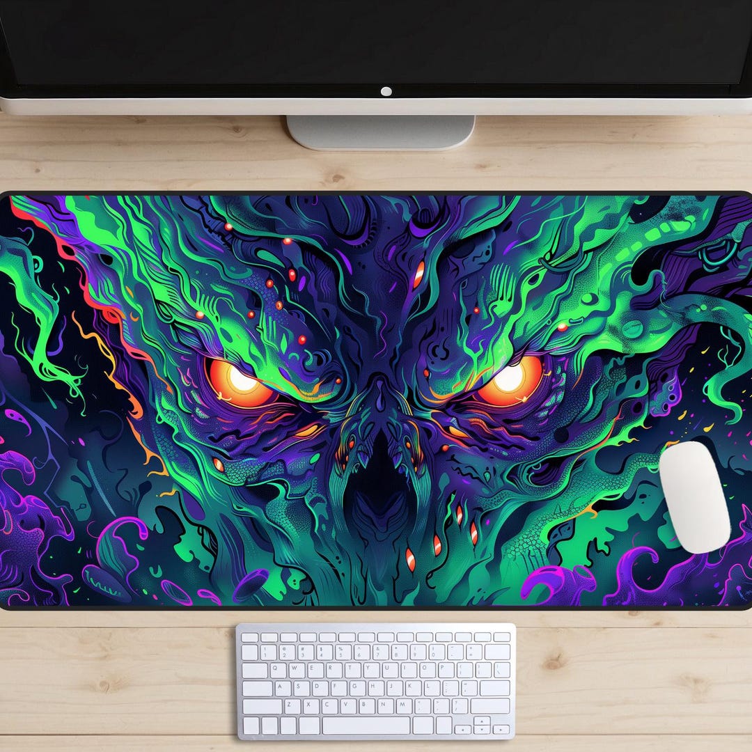 Penance Stare Desk Mat, Rad Skull Desk Topper, Vibrant Purple and Green ...