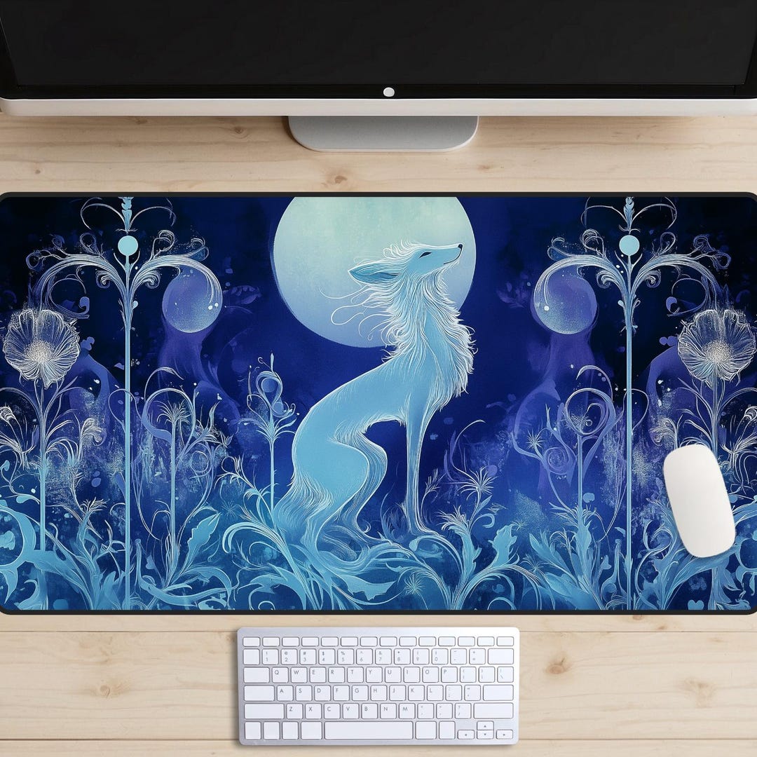 Spirit Fox Desk Mat, Cottagecore Desk Pad, Kitsune Desk Mat, Ethereal ...