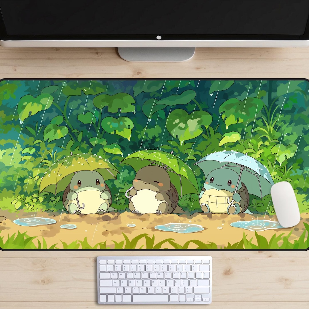 Rainy Day Turtle Desk Mat, Chonky Turtles With Umbrellas Mousepad ...
