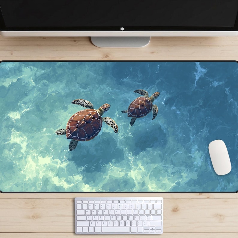 Sea Turtles Desk Mat, Blue Ocean Desk Topper, Turtle Desk Pad, Calm ...