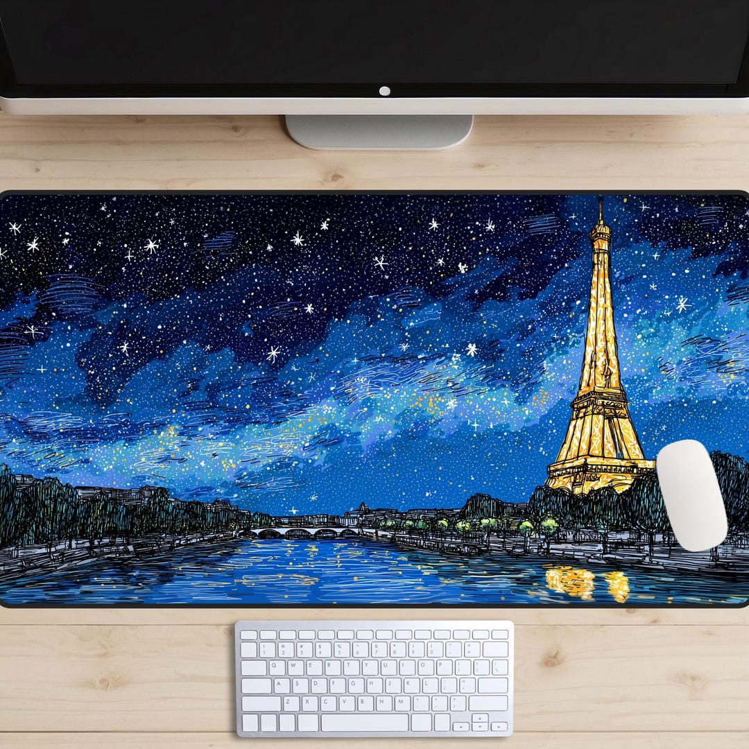 Starlit Eiffel Tower Desk Mat, Paris Nights Desk Topper, Eiffel Tower ...
