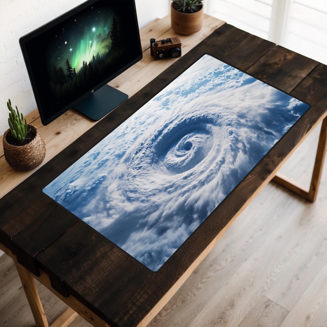 Eye of the Storm Desk Mat, Swirling White Clouds Desk Pad, Weather ...