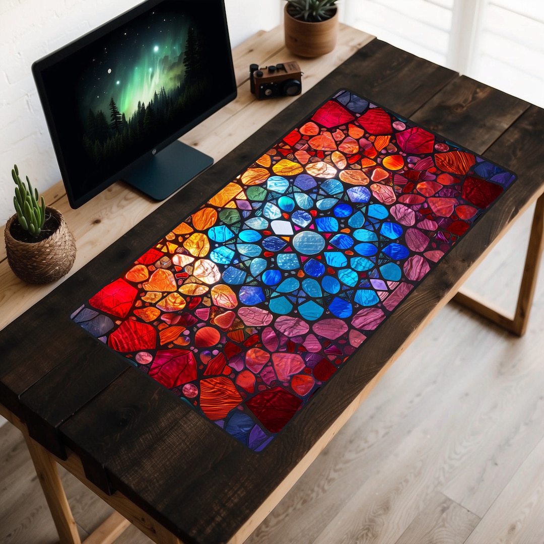 Stained Glass Desk Mat, Stained Glass Window Desk Pad, Cathedral Art ...