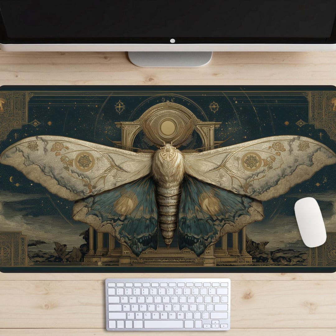 Gilded Moth Desk Mat, Fantasy Moth Desk Pad, Art Deco Moth Desk Topper ...