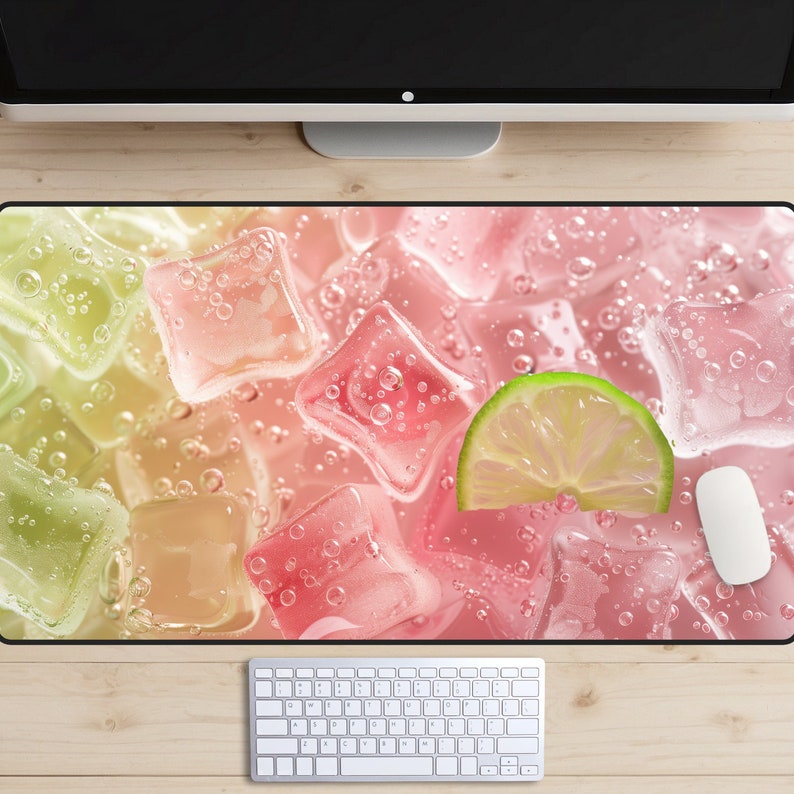 Pink Limeade Desk Mat, Pink Lemonade Desk Pad, Ice Cubes Desk Topper ...
