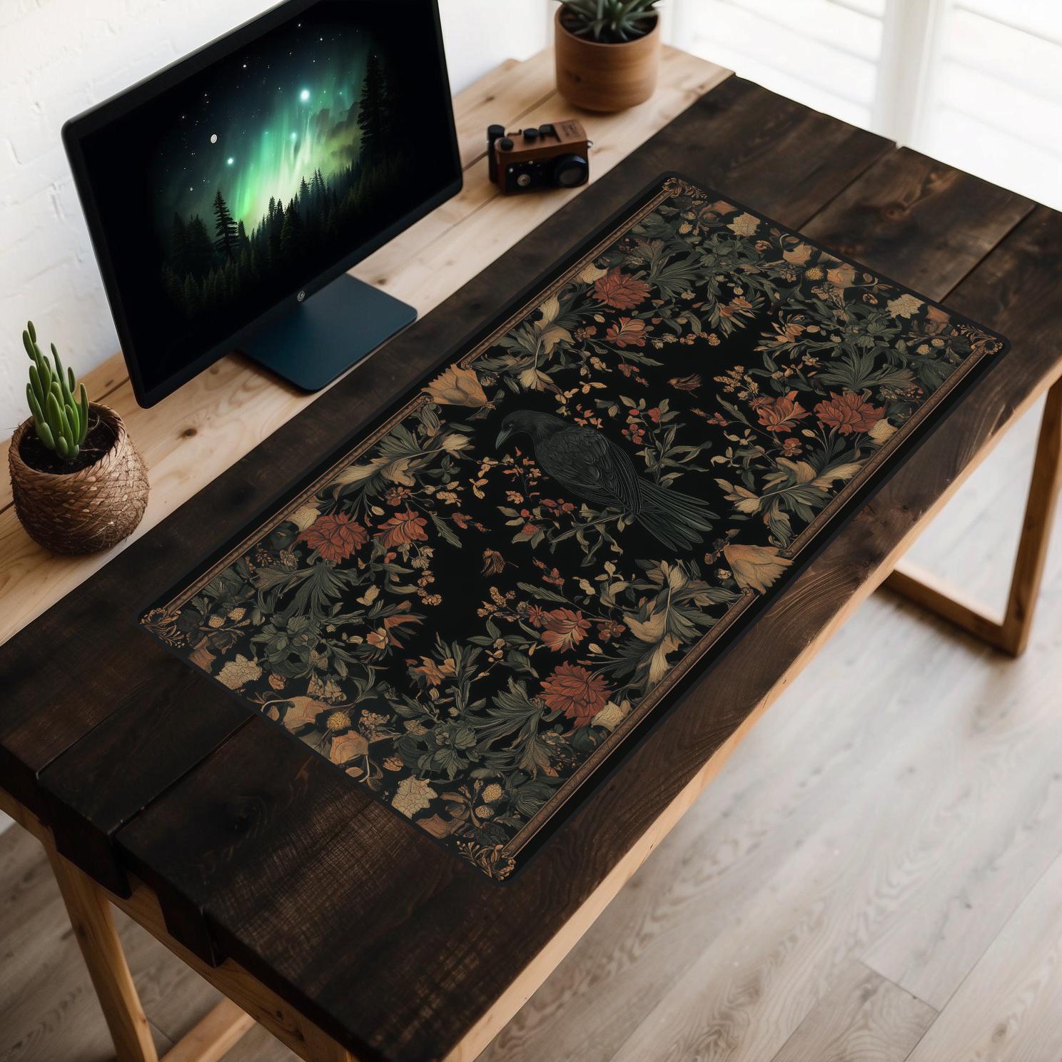 Raven Tapestry Desk Mat, Medieval Blackbird Desk Pad, Castle Decor Desk ...