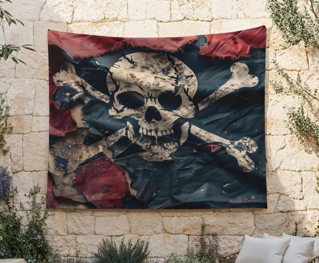 Red and Black Pirate Flag Tapestry, Skull and Crossbones, MTG Wall ...
