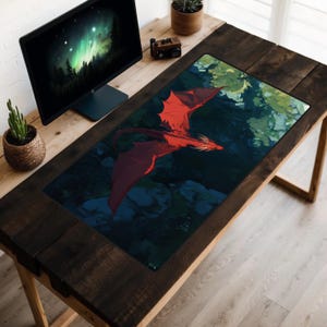 Dragon Flight Desk Mat, Red Dragon Desk Pad, View From Above Desk ...