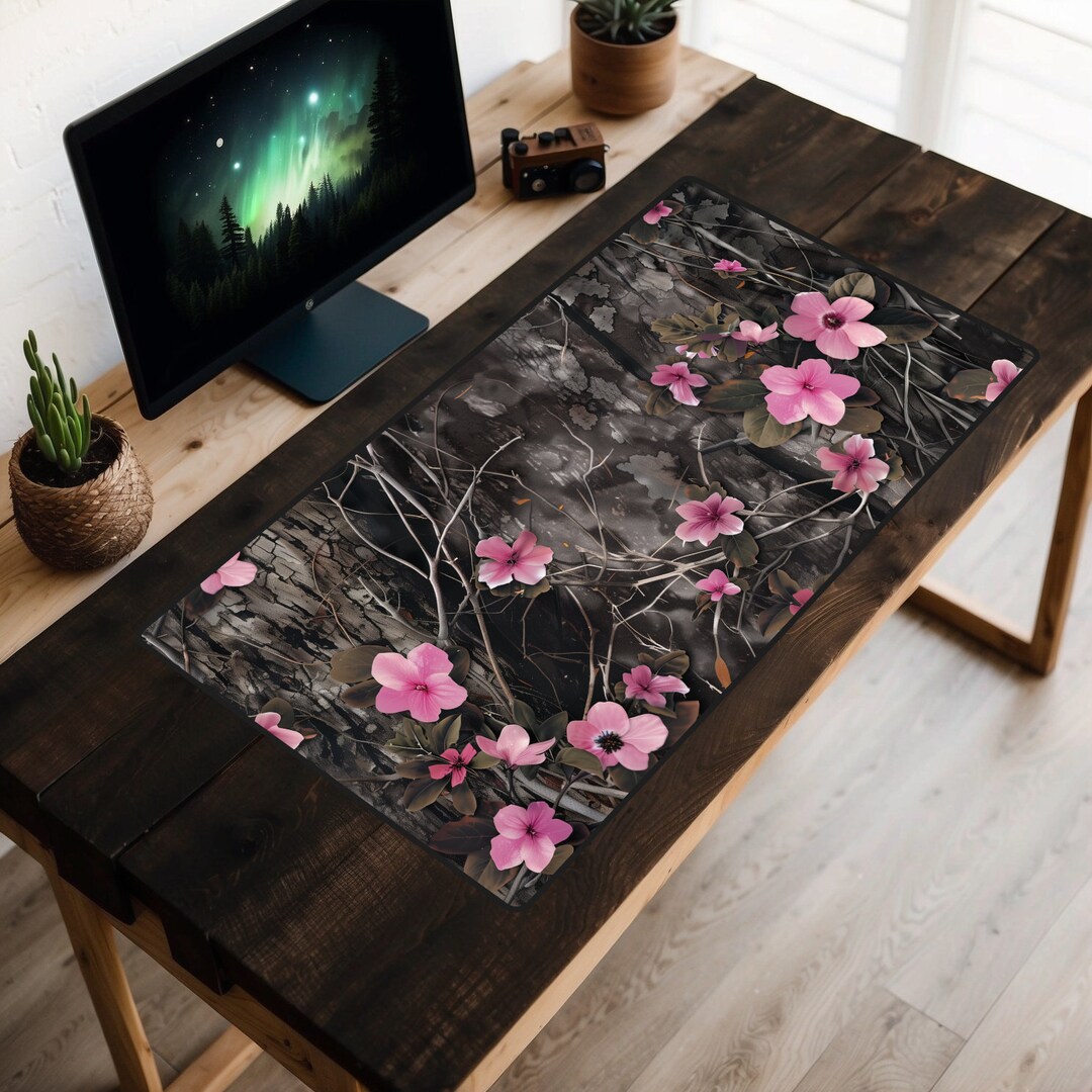 Country Girl Camo Desk Mat, Pink Flowers Camouflage Desk Pad, Girly ...