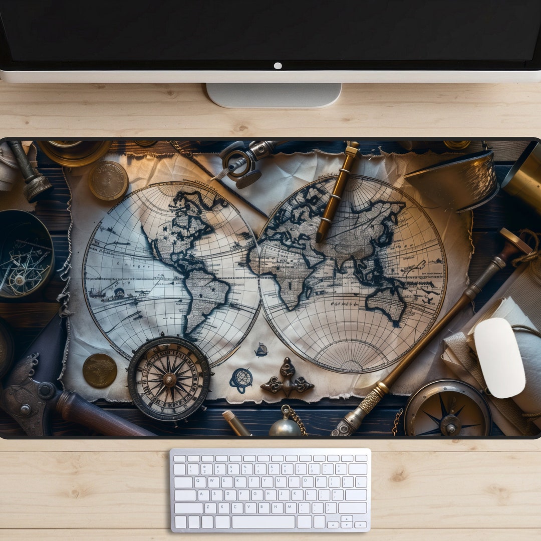 New World Pirate Map Desk Mat, MTG Play Mat, Fantasy Desk Pad, Lorcana ...