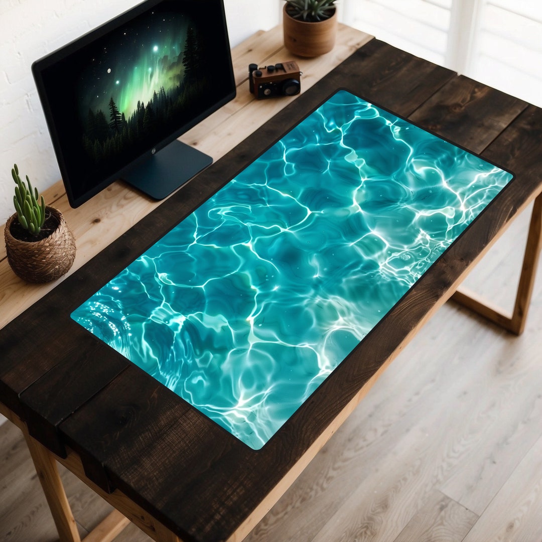 Aquamarine Rippling Water Desk Mat, Water Ripples Desk Pad, Pool ...