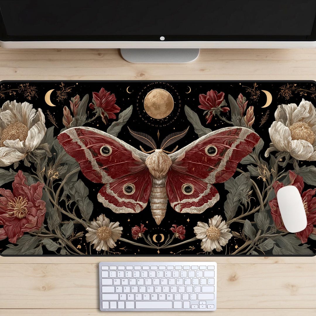 Lunar Moth Desk Mat, Cottagecore Moth Desk Pad, Tarot Art Style Desk ...