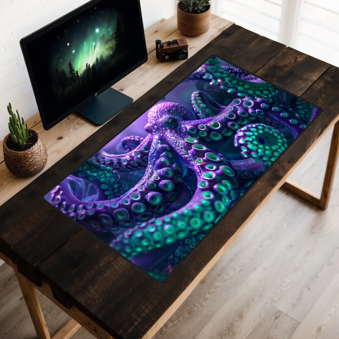 Purple Octopus Desk Mat, Purple Green Tentacles Desk Pad, Cthulhu Desk ...