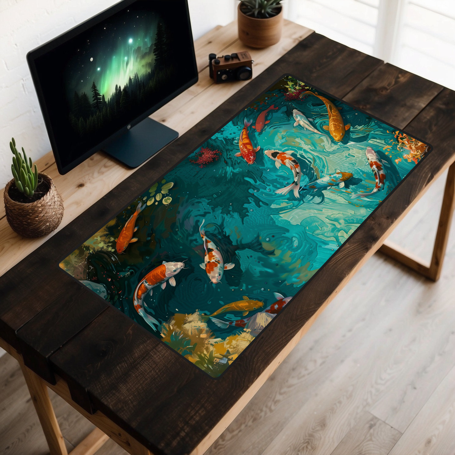 Koi Fish Desk Mat, Koi Pond Desk Pad, Goldfish Mousepad, Zen Painting ...