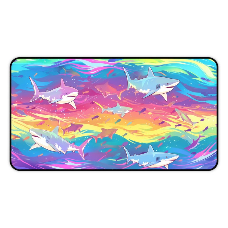 90's Sharks Desk Mat, Tie Dye Shark Desk Pad, 80's Aesthetic Mousepad ...