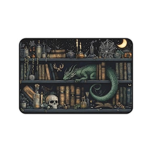 Wizard's Bookshelf Desk Mat, Vintage Fantasy Bookcase Desk Pad ...