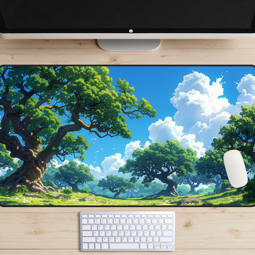 Sacred Trees Desk Mat, Tree of Life Desk Pad, Blue Sky Mousepad, Clouds ...