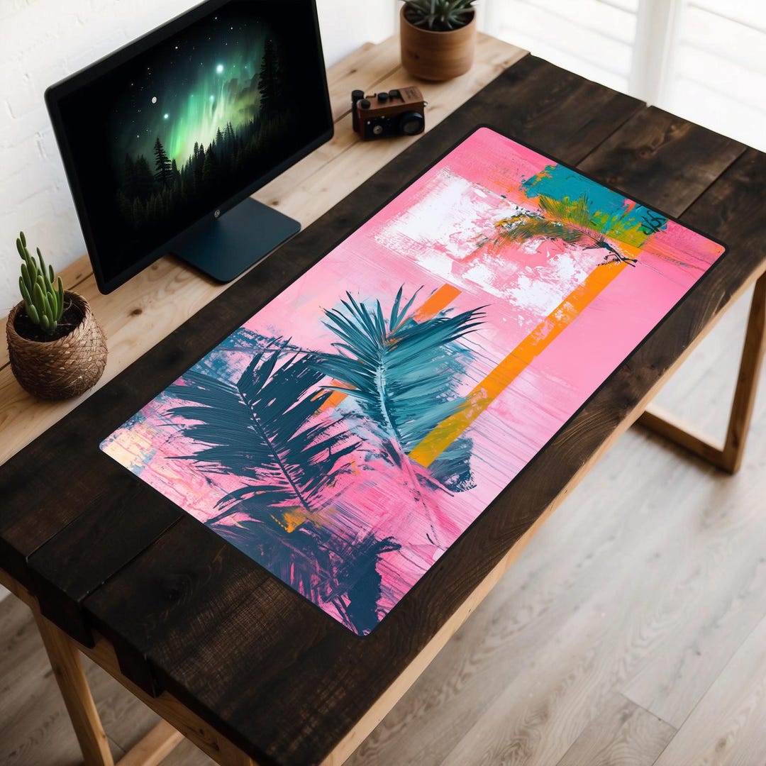 Miami Graffiti Desk Mat, Tropical Pop Art Desk Topper, Pink Desk Pad ...