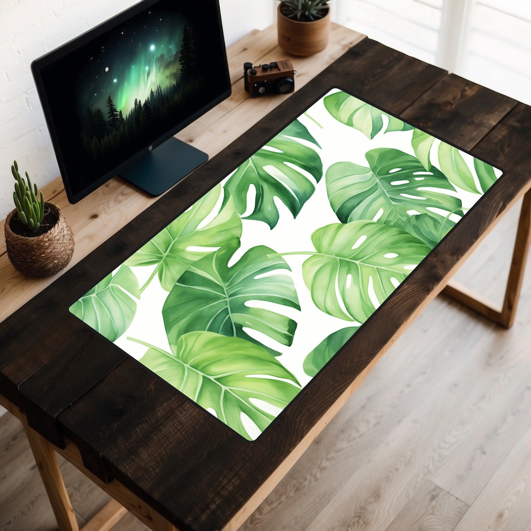 Monstera Leaves Desk Mat, Botanical Desk Mat, Nature Mousepad, Floral ...