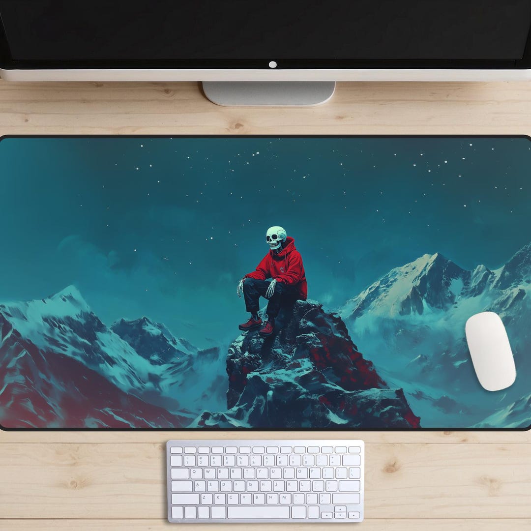 Skeleton Boy on Mountain Top Desk Mat, Macabre Desk Pad, Emo Skull Desk ...