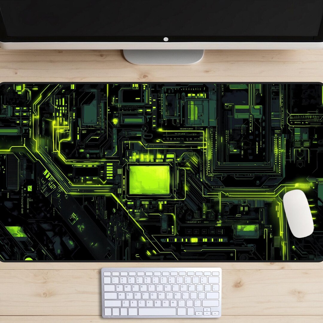 Green Cyberpunk Circuits Desk Mat, Circuit Board Desk Pad, Motherboard ...