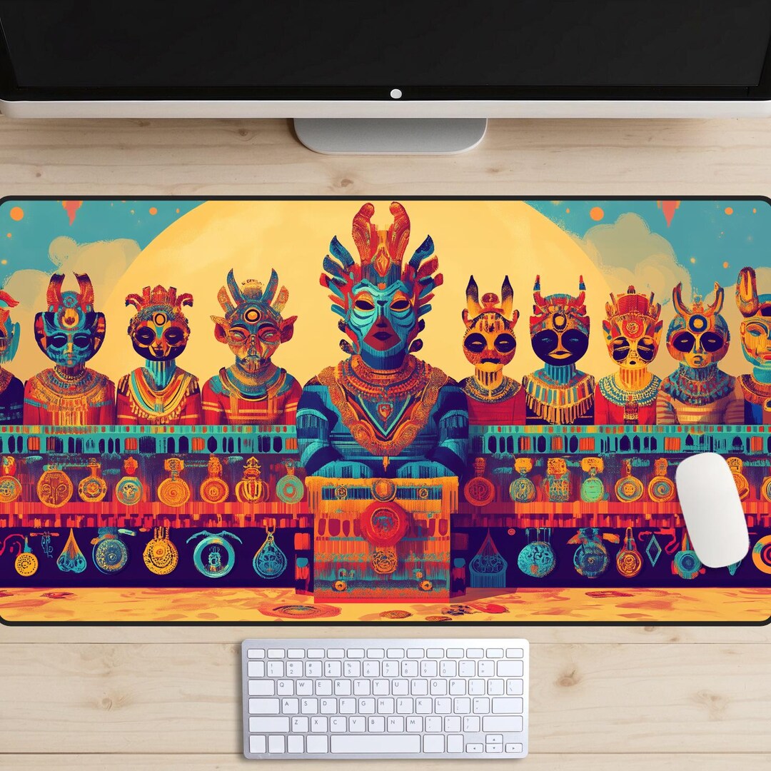 Ancient Sumerian Gods Desk Mat, Vibrant Color Totems Desk Pad, Mayan ...