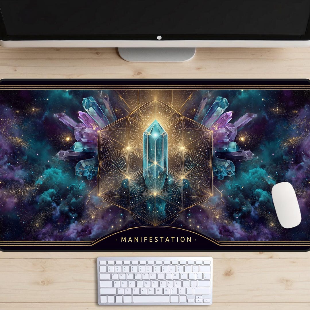 Manifestation Crystal Grid Desk Mat, Sacred Geometry Mouse Pad, Witchy ...