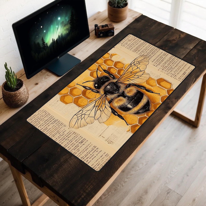 Queen Bee Desk Mat, Honey Bee Desk Pad, Honeycomb Desk Topper, Vintage ...