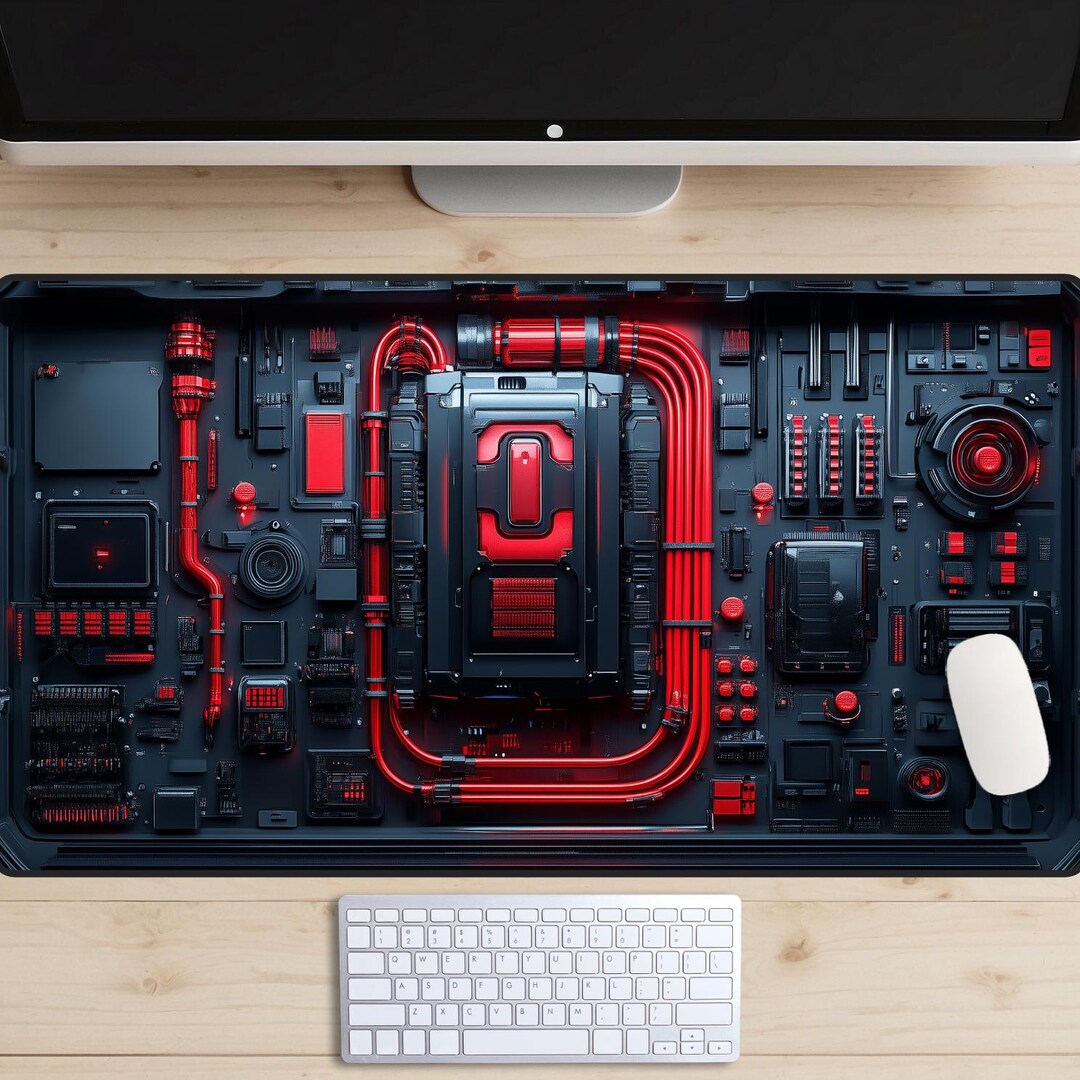 Red Cyberpunk Circuit Board Desk Mat, Mecha Desk Pad, Sci-fi Mousepad ...