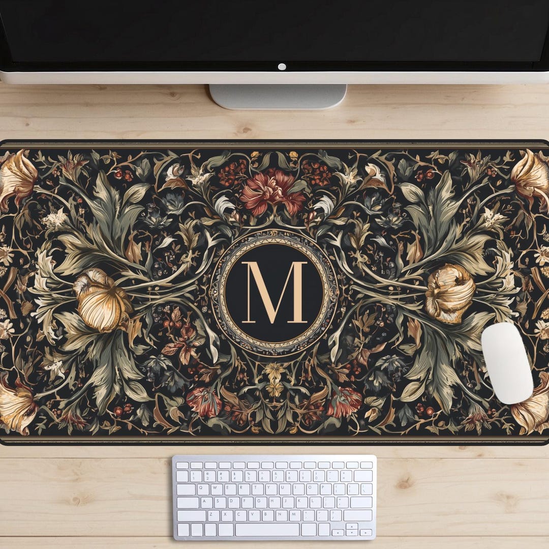 Wildflower Monogram Tapestry Desk Mat, Custom Initial Desk Pad ...
