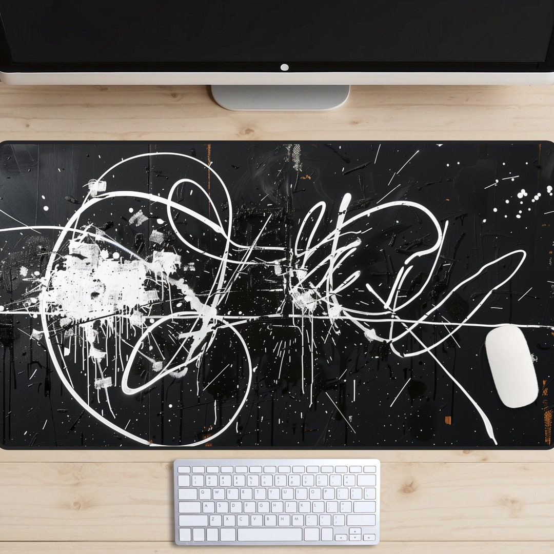 Black and White Graffiti Desk Mat, Abstract Graffiti Painting Desk Pad ...