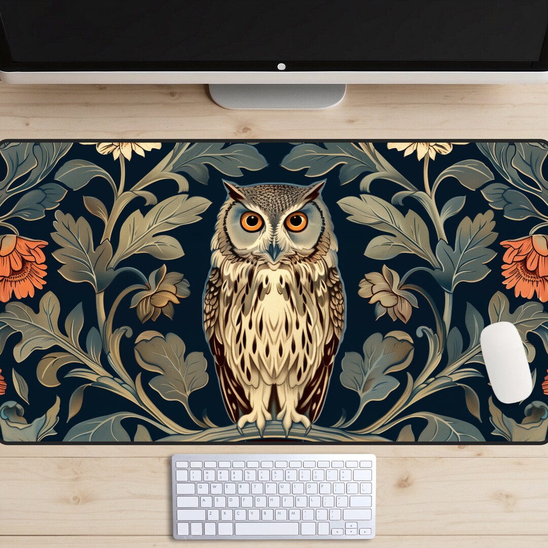Cottage Owl Desk Mat, Cottagecore Desk Pad, Barn Owl Mousepad, Floral ...