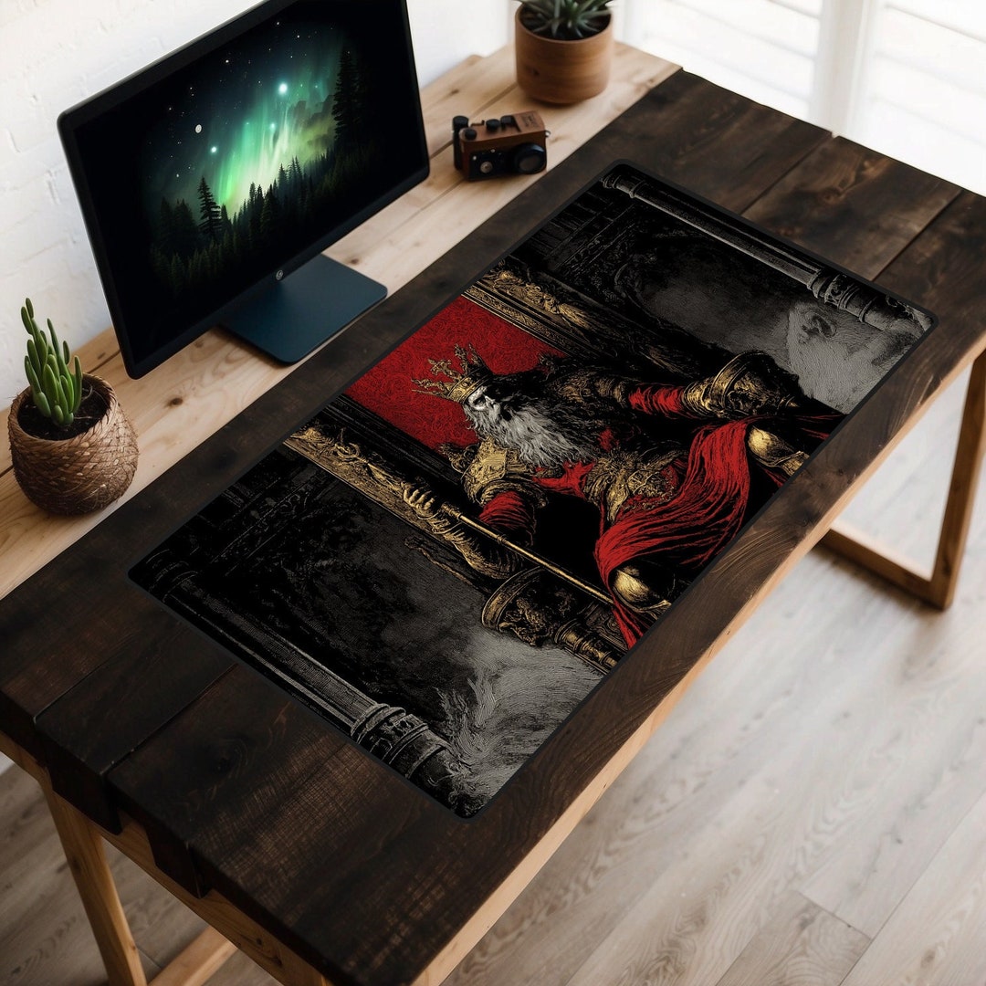 The Great Warrior King Desk Mat, King on His Throne Desk Pad, Wise Old ...