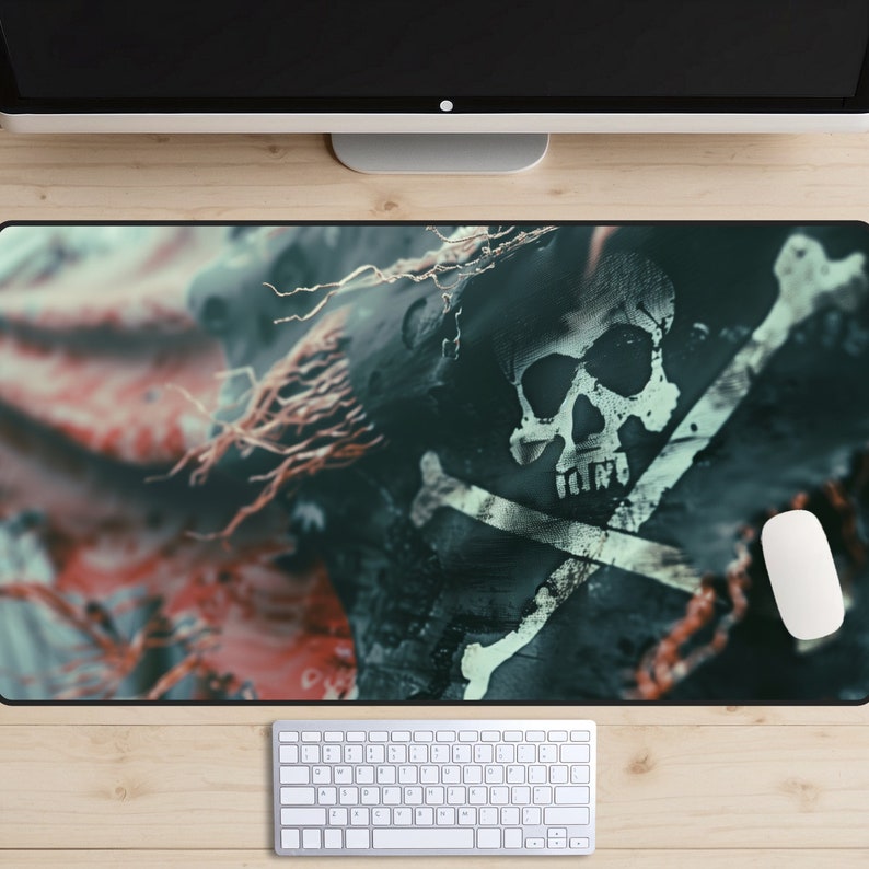Torn Pirate Flag in the Wind Desk Mat, Skull and Crossbones, MTG Play ...