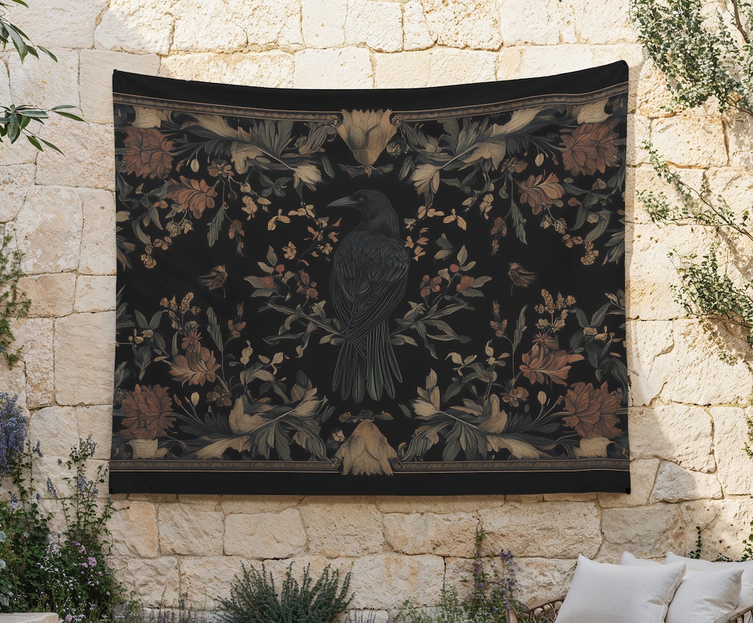 Raven Tapestry, Medieval Blackbird Wall Hanging, Castle Decor ...
