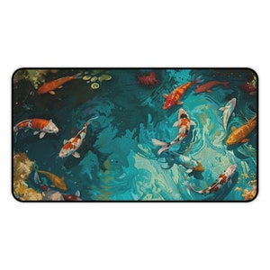 Koi Fish Desk Mat, Koi Pond Desk Pad, Goldfish Mousepad, Zen Painting ...