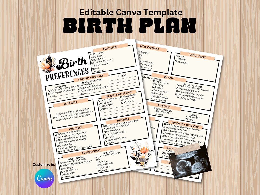 Editable Canva Birth Plan Template for Expecting Moms, Printable Doula ...