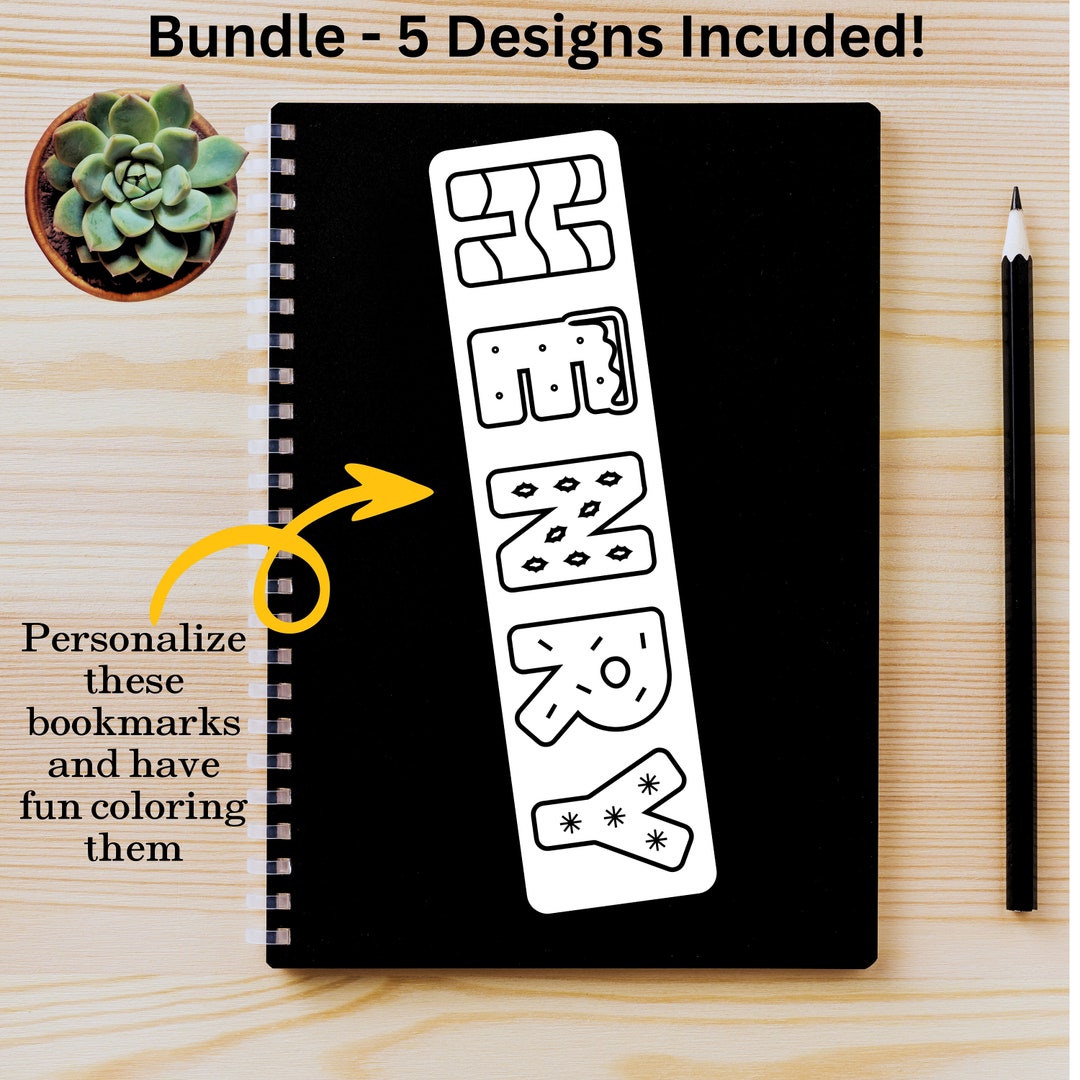 Printable Color Your Own Name Bookmark Bundle Set of 5, Cute Pattern ...