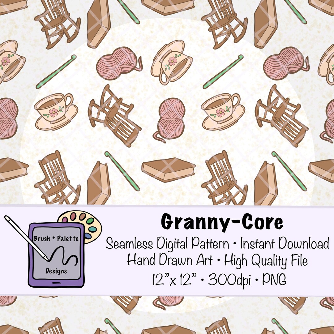 Granny-core Seamless Pattern: Hand-drawn Original Art — 300 Dpi, PNG ...