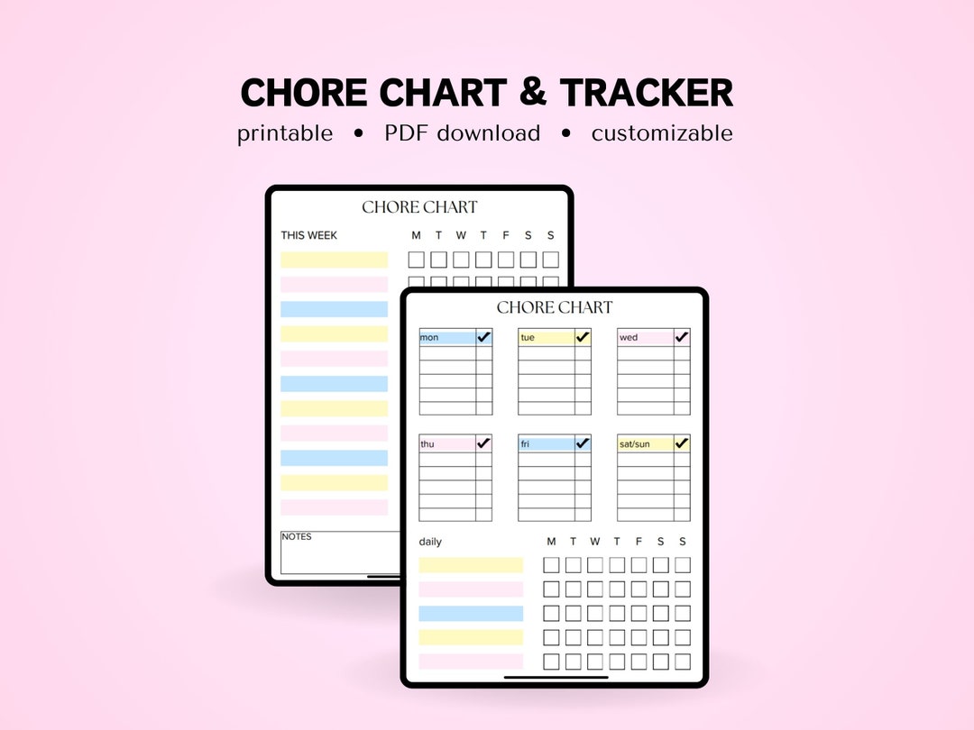 Weekly and Daily Chore Chart Tracker | Printable & PDF Download | Easy ...