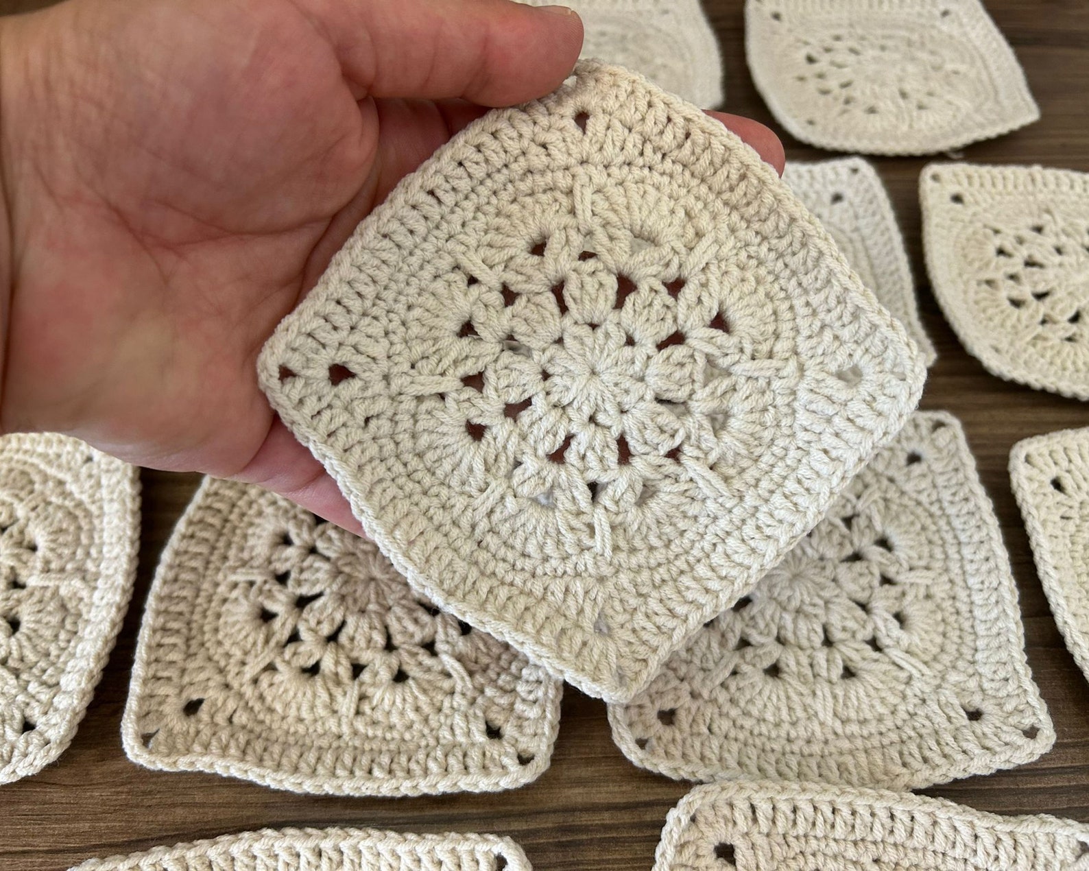 Handmade Crochet Granny Squares: Cotton Knit Motif Patches (100 Piece ...