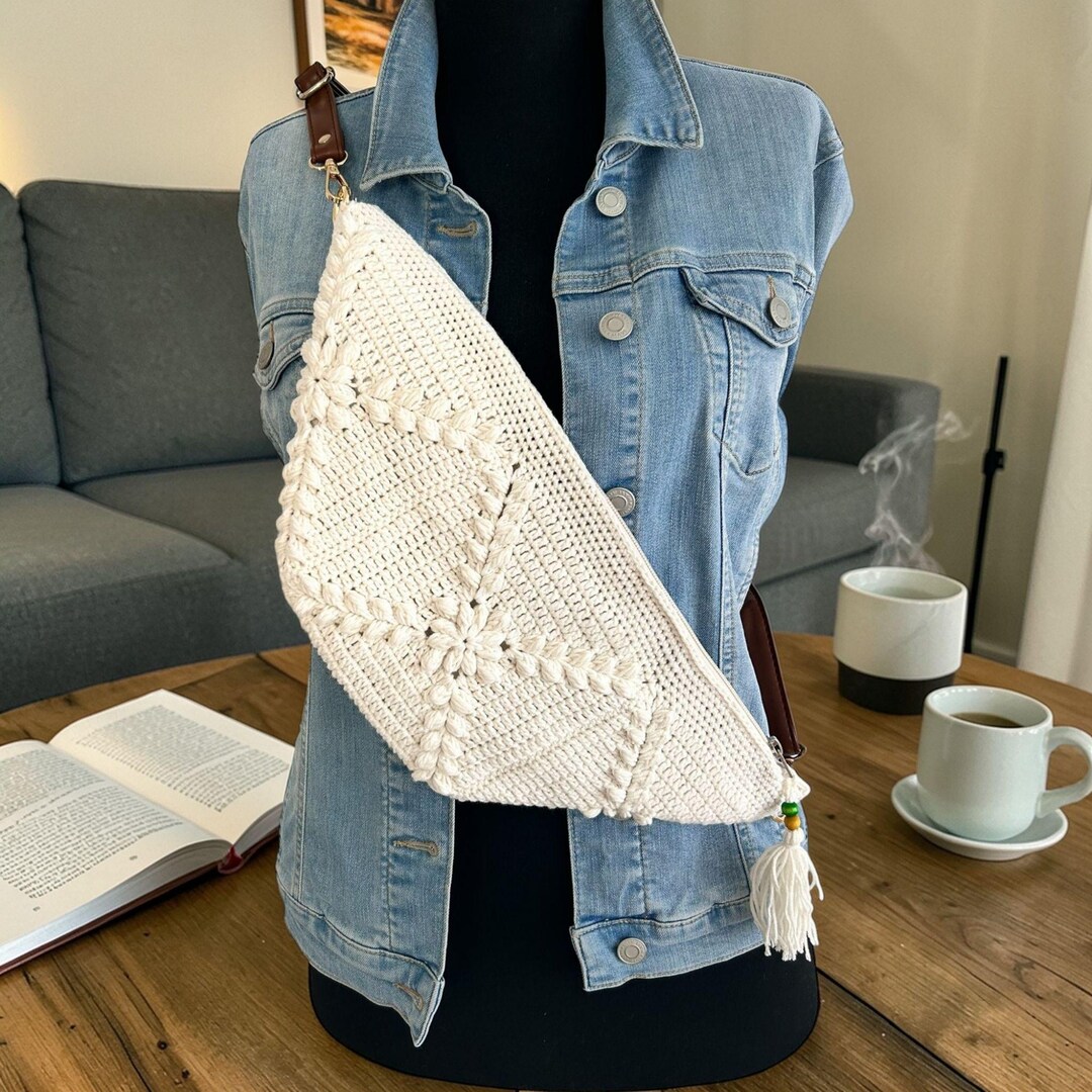 Handmade Crochet Crossbody Belt Bag, Boho Fanny Pack, Lined Zipper Bag ...