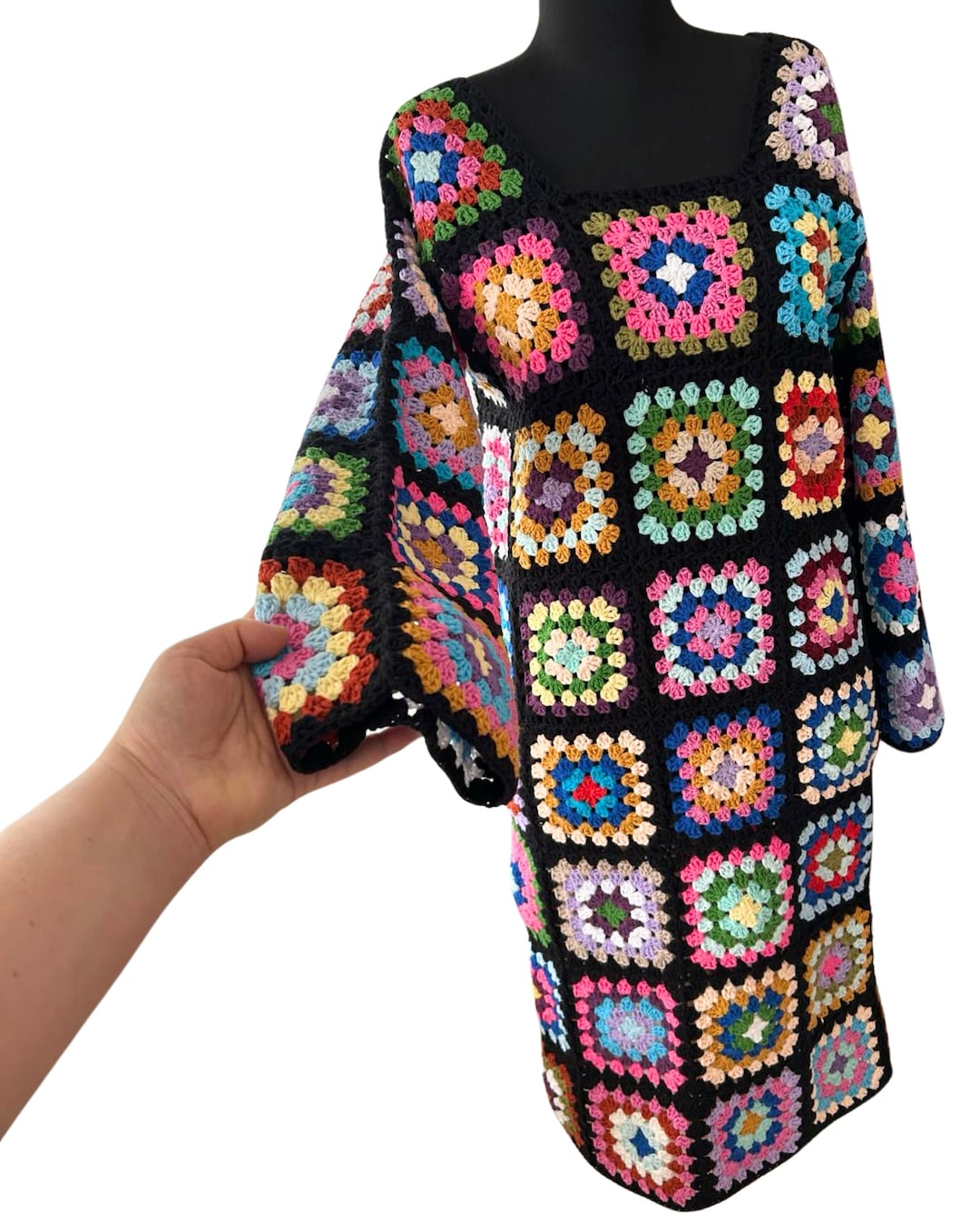 Boho Granny Square Crochet Dress,granny Square Dress, Gift for Mam ...