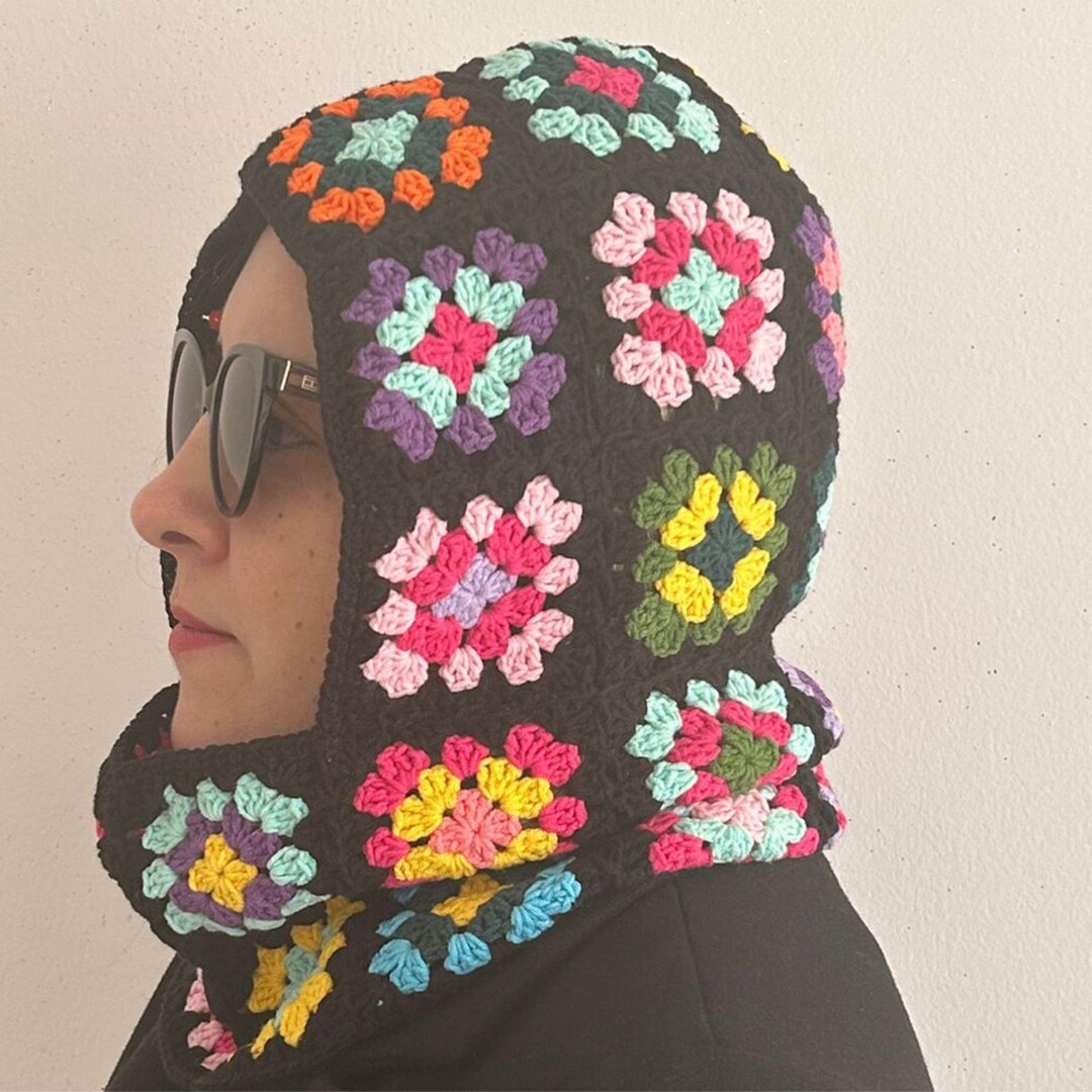 Black Granny Square Balaclava, Crochet Rainbow Balaclava, Handmade ...