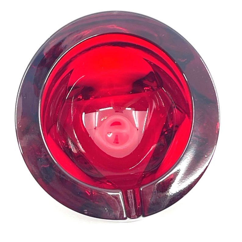 Vintage MCM VIKING Art Glass Ruby Red Atomic Orb Tripod Slant Ashtray ...